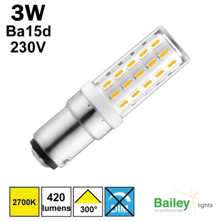 Ampoule Ba15d LED tubulaire claire 3W 3000K | BAILEY 141869