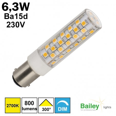 Ampoule Ba15d LED tubulaire claire 6W 2700K | BAILEY 143859