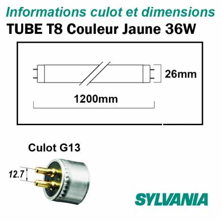TUBE JAUNE 36W FLUORESCENT 1.20m 0002565